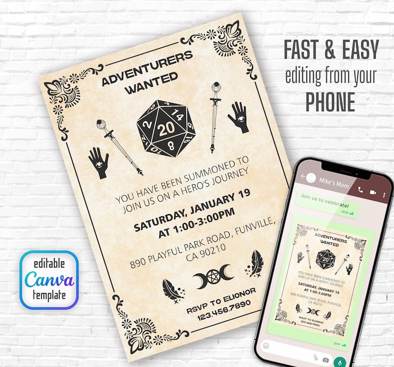 Dungeons and Dragons Party Invite, D&D Birthday Invitation, Editable ...