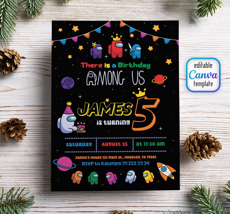Among Us Birthday Party Invitation Template, Among Us Birthday Invitate ...