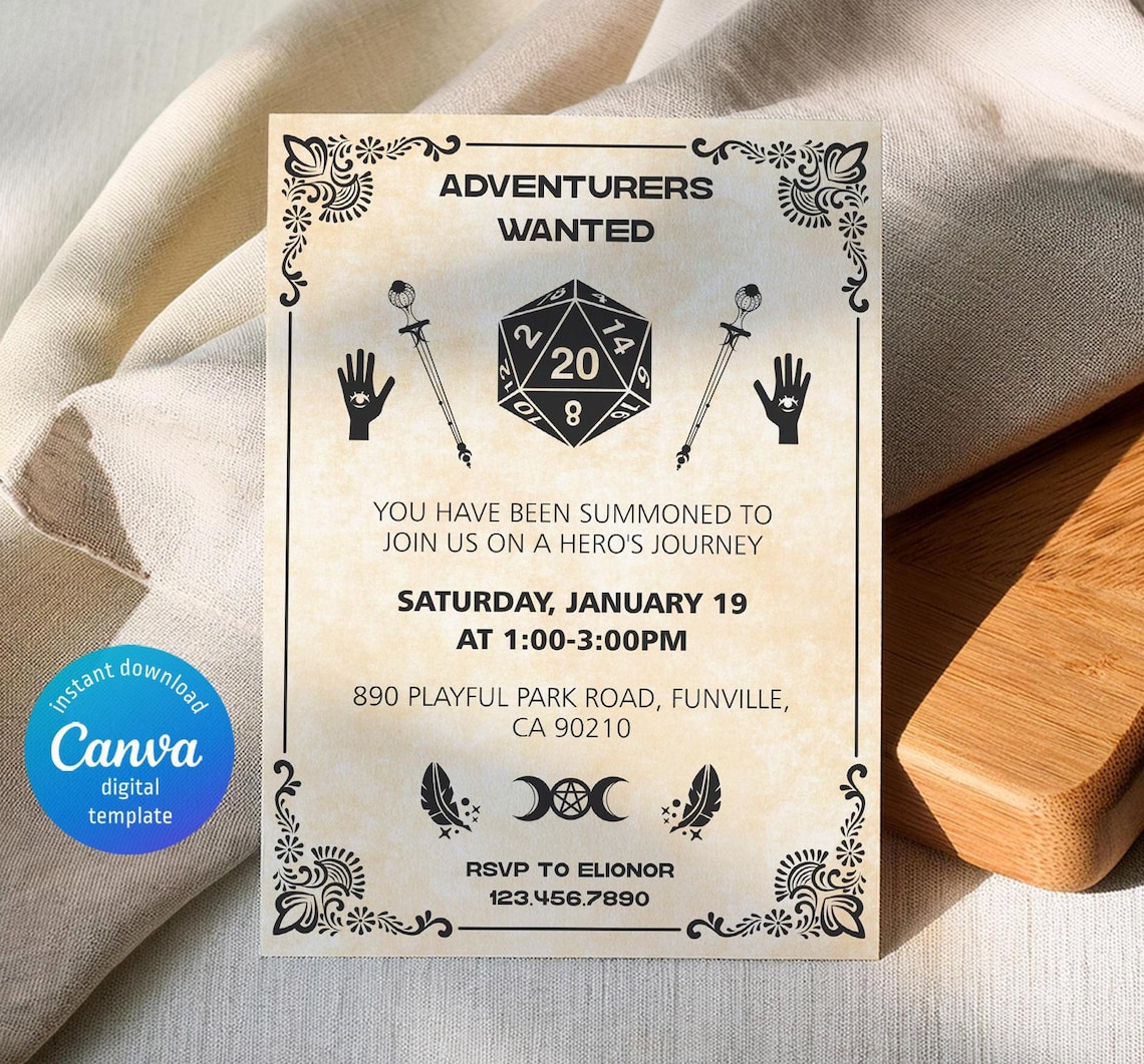 Dungeons and Dragons Party Invite, D&D Birthday Invitation, Editable ...