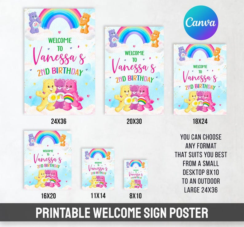 Care Bears Birthday Welcome Sign, Care Bears Welcome In, Printable ...