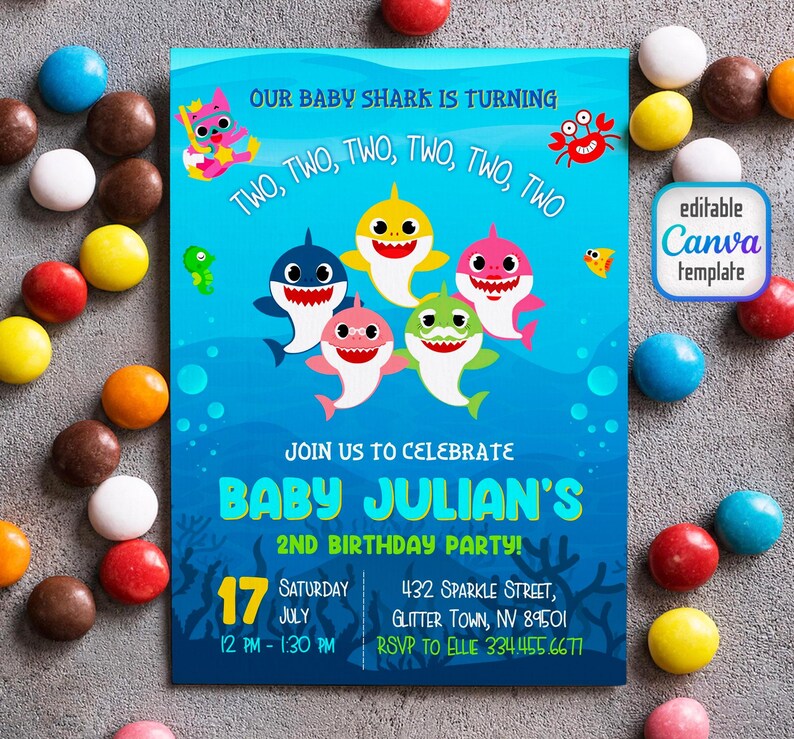Editable Printable Baby Shark Birthday Invitation, Boy Girl Birthday ...