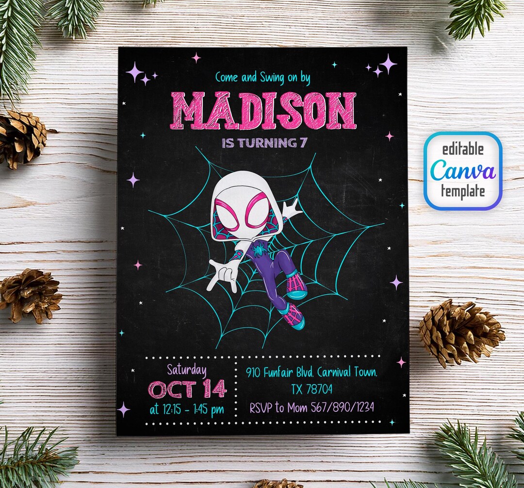 Gwen Birthday Invitation, Spider-verse Girl Birthday Invite, Editable ...