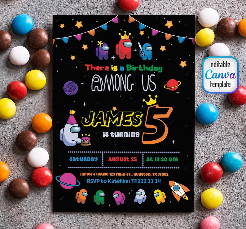 Among Us Birthday Party Invitation Template, Among Us Birthday Invitate ...
