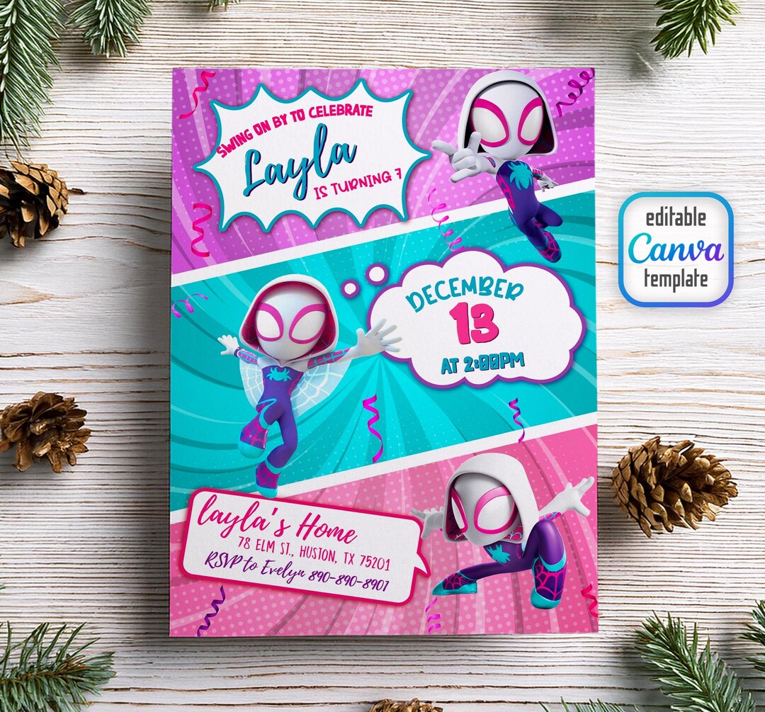 Gwen Birthday Invitation, Spider-verse Girl Birthday Invite, Editable ...