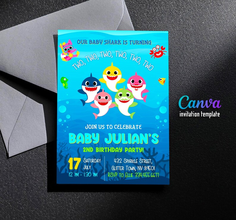 Editable Printable Baby Shark Birthday Invitation, Boy Girl Birthday ...
