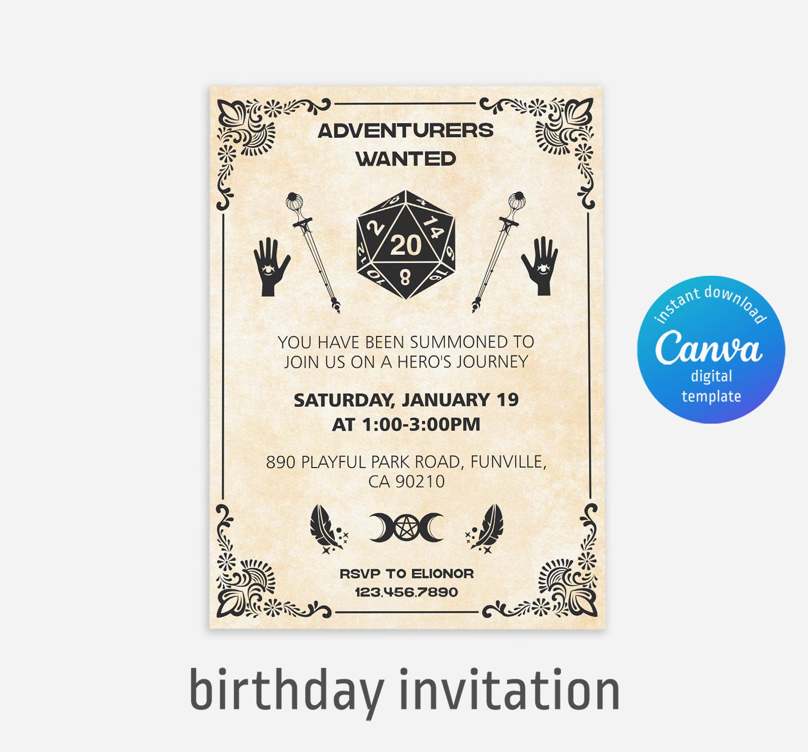 Dungeons and Dragons Party Invite, D&D Birthday Invitation, Editable ...