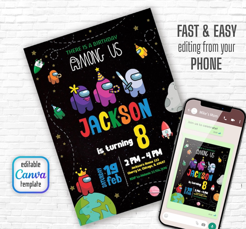 Among Us Birthday Party Invitation Template, Among Us Birthday Invitate ...