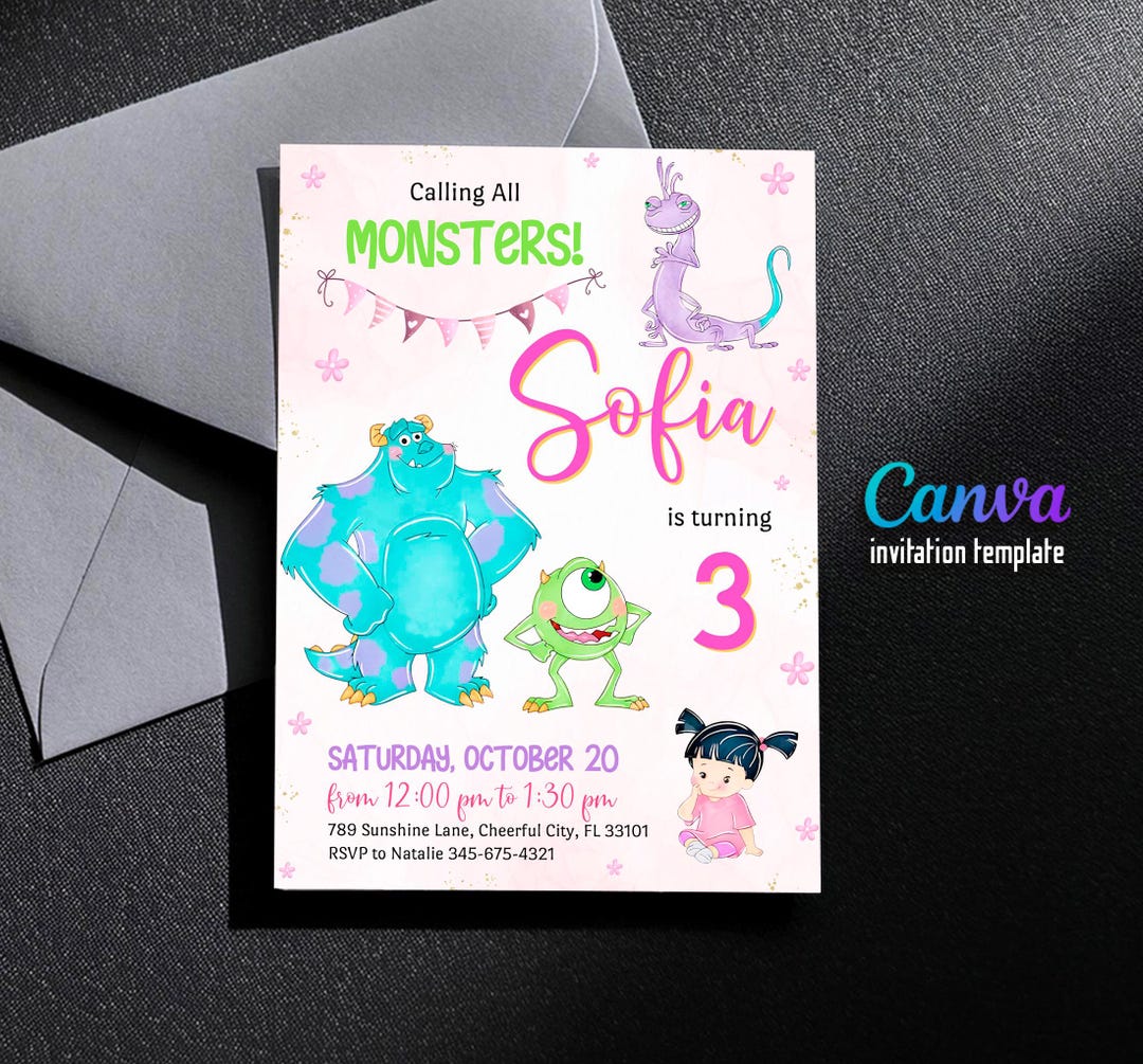 Invitación de cumpleaños de monstruos, plantilla imprimible de Monsters ...