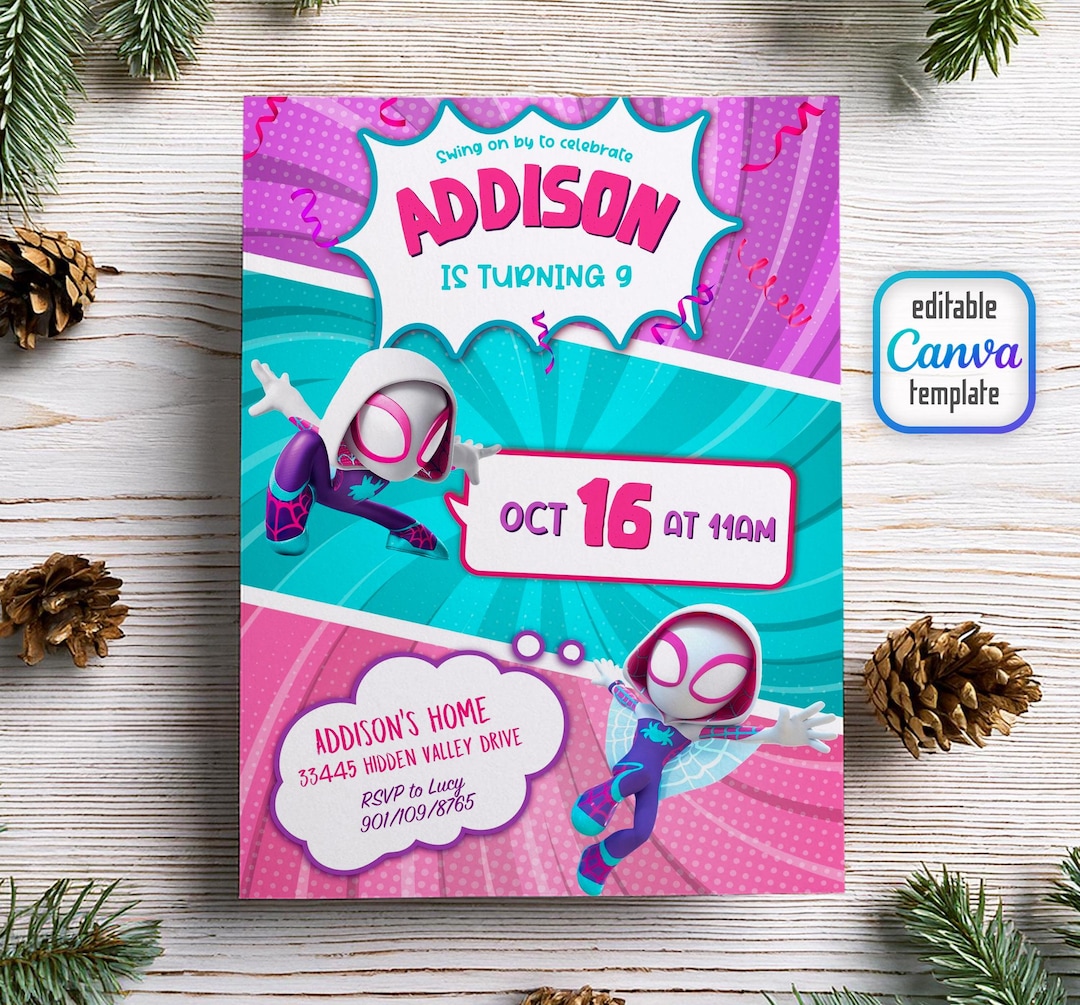 Gwen Birthday Invitation, Spider-verse Girl Birthday Invite, Editable ...