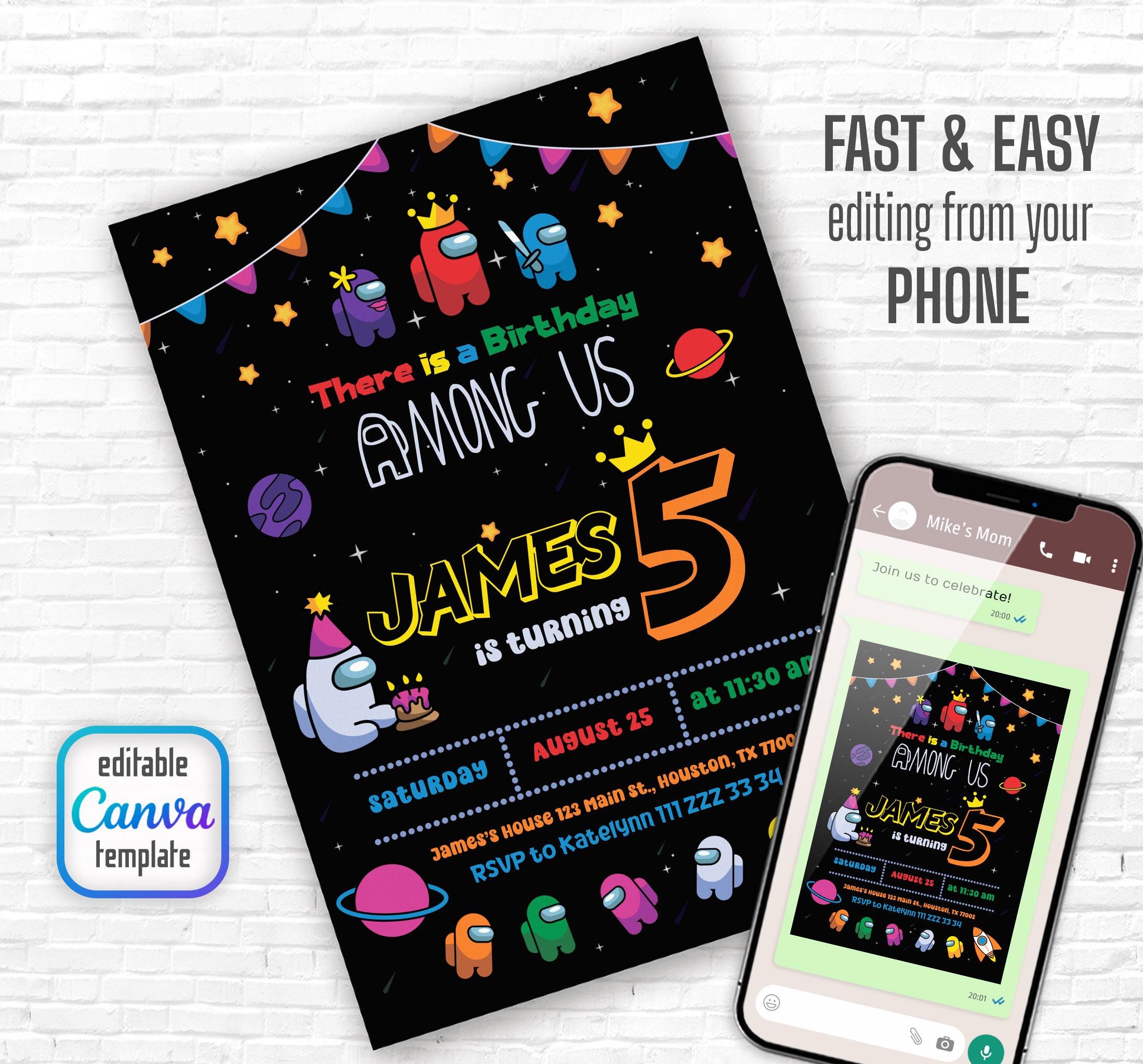 Among Us Birthday Party Invitation Template, Among Us Birthday Invitate ...
