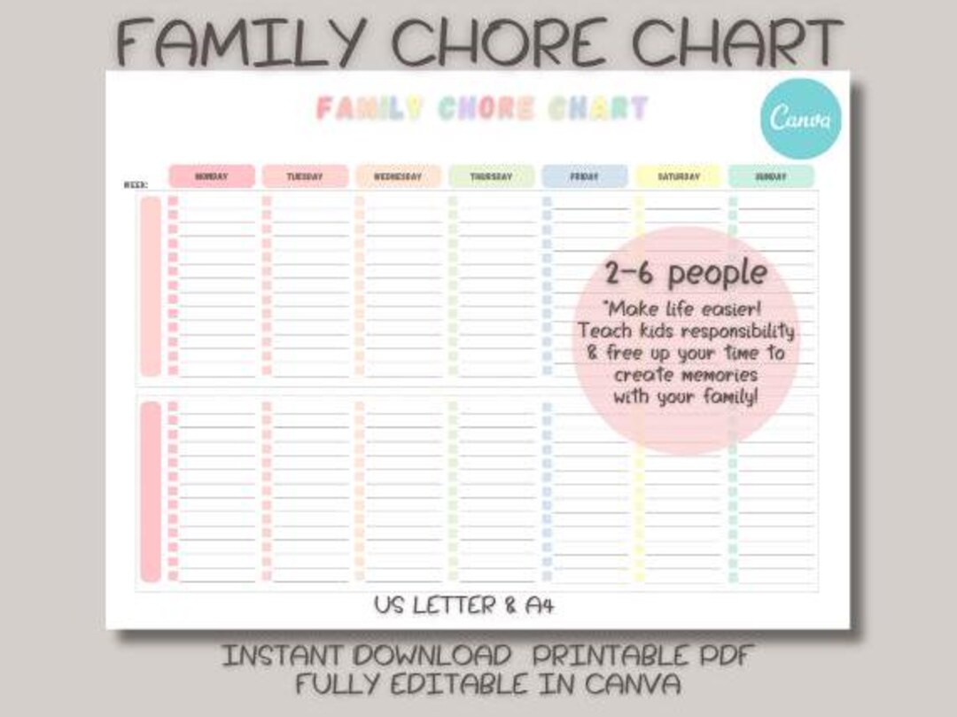 Kids Chore Chart Printable Family Responsibility Teaching Age ...