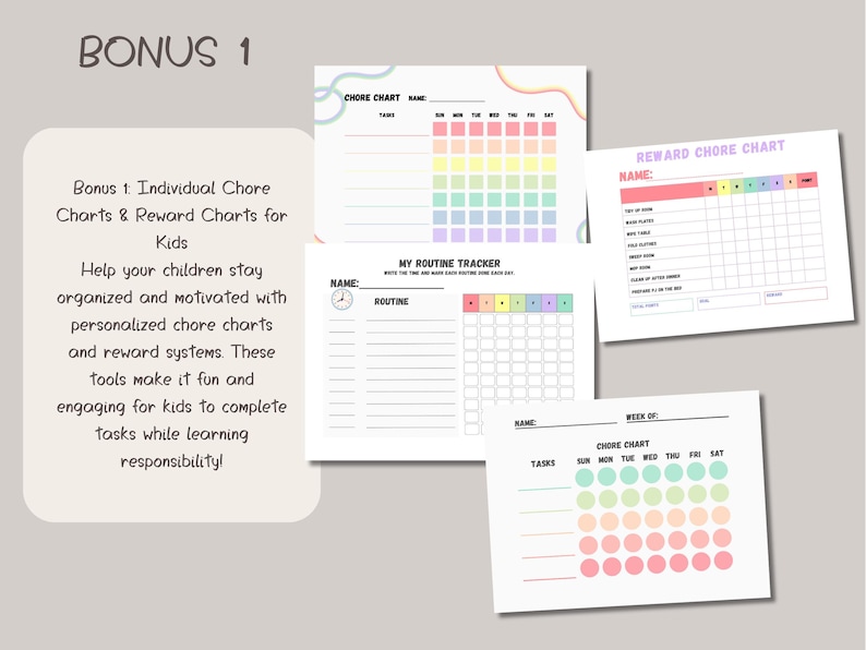 Kids Chore Chart Printable Family Responsibility Teaching Age ...