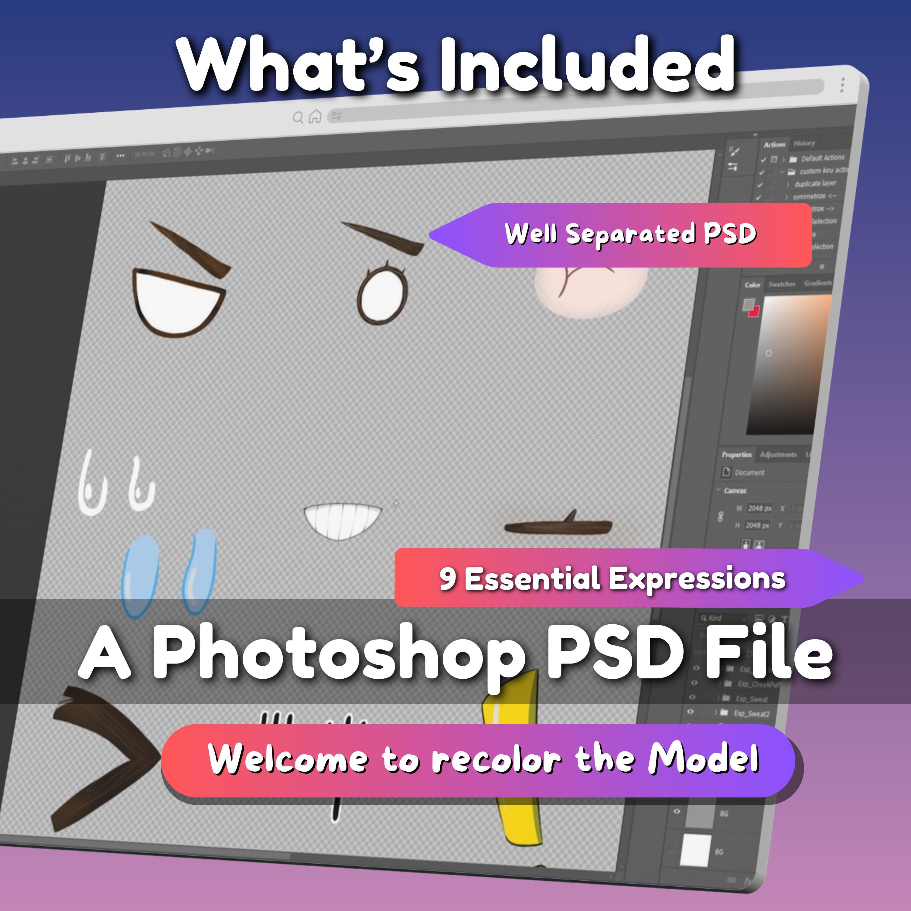 Vtuber Expressions PSD, Vtuber PSD File, Unrigged Psd File, Vtuber ...