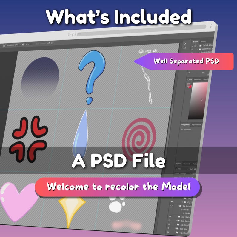 Vtuber Expressions PSD, Vtuber PSD File, Unrigged Psd File, Vtuber ...