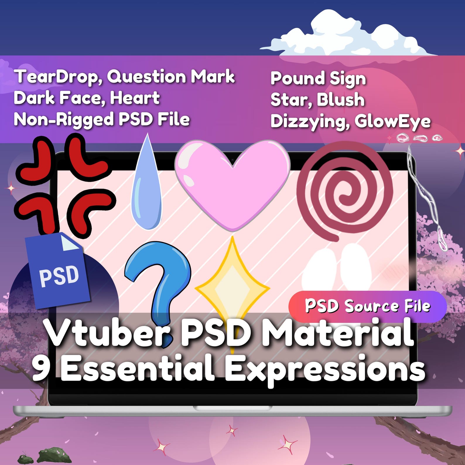 Vtuber Expressions PSD, Vtuber PSD File, Unrigged Psd File, Vtuber ...