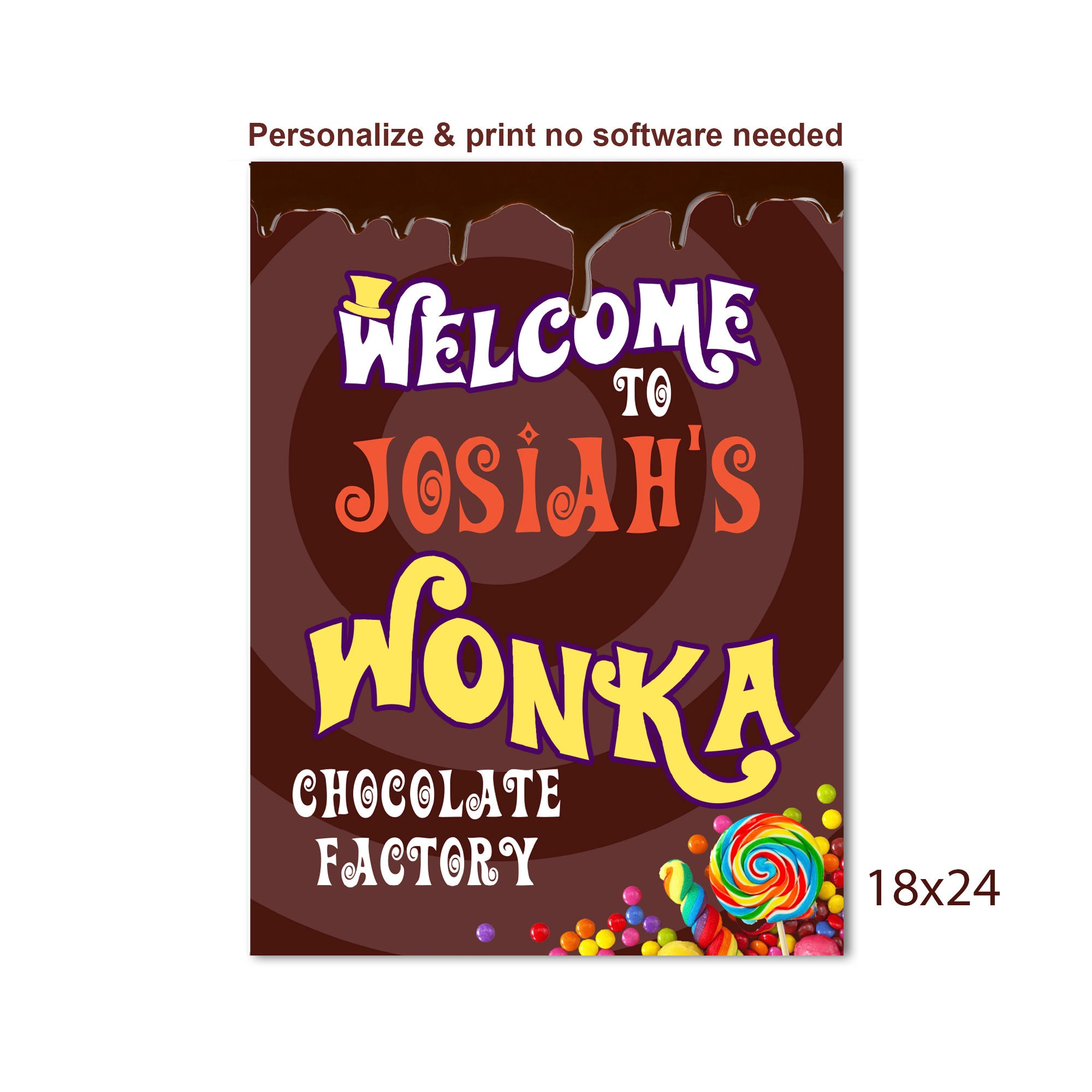 Willy Wonka Birthday Welcome Sign Digital Download Party Invitation ...