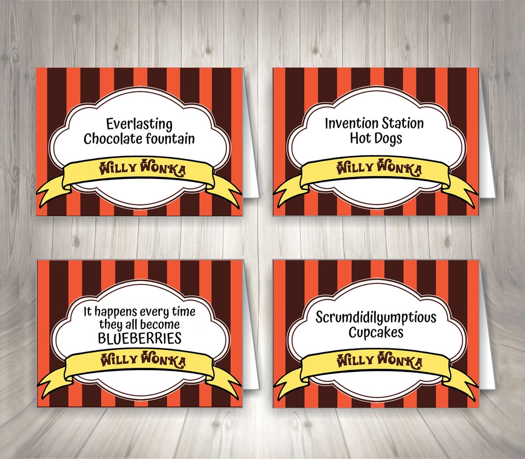 Willy Wonka Food Tent Cards Food Tent Labels Food Labels Instant ...
