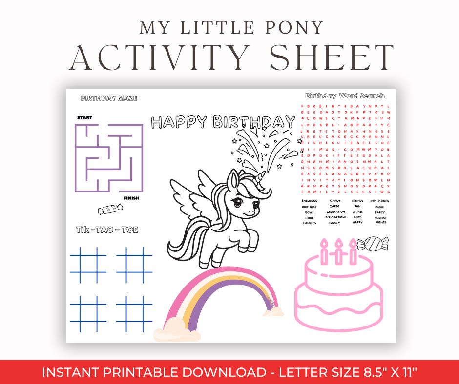 My Little Pony Activity Sheet, Activity Sheets for Kids, Activity ...