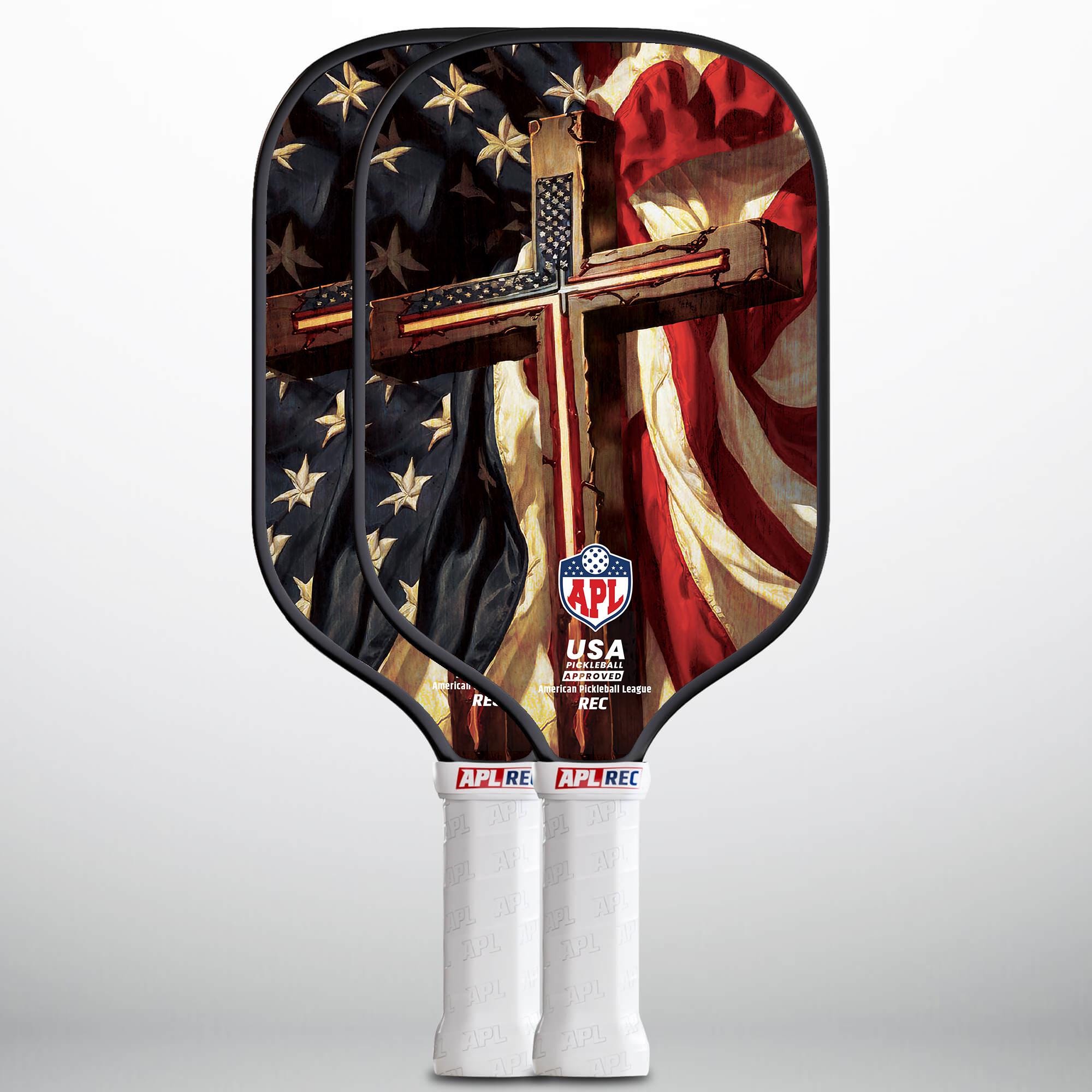 American Flag and Cross Design APL Pro Pickleball Paddle | Carbon Fiber ...