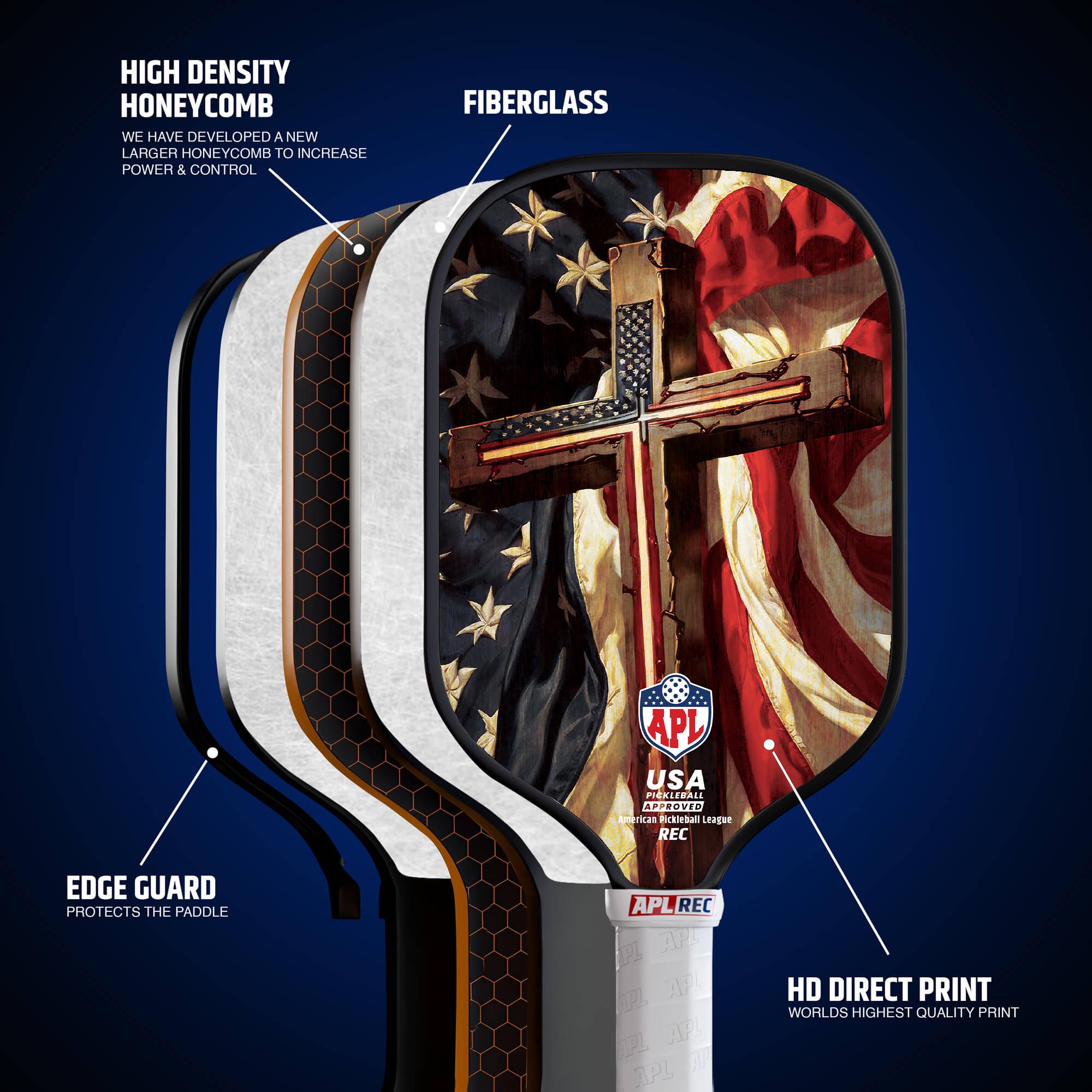American Flag and Cross Design APL Pro Pickleball Paddle | Carbon Fiber ...