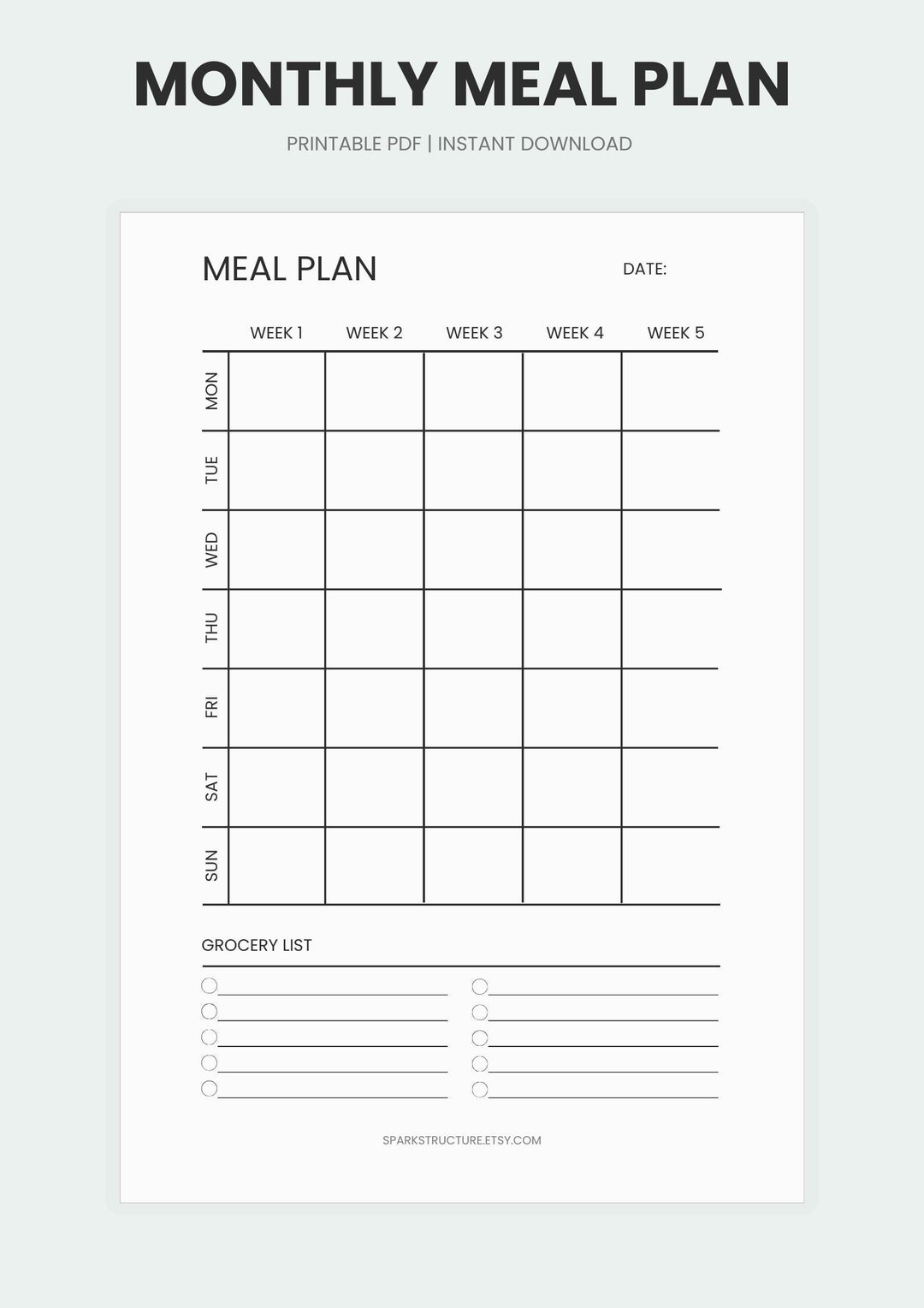 Monthly Meal Planner, 30-day Menu Planner, Food Planner, Health ...
