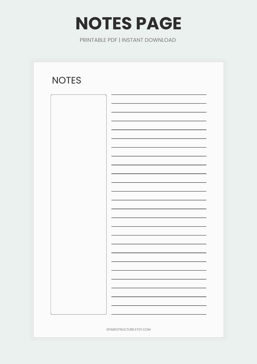 Printable Note Page, Lined Notes Template, Notepaper, Planner Notes ...