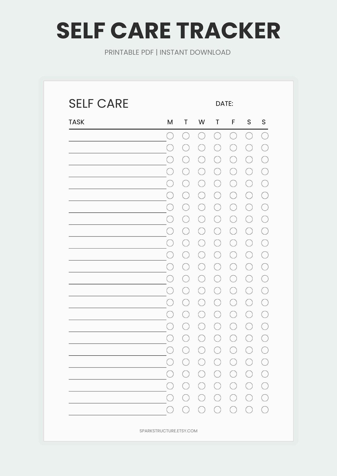 Weekly Self-care Tracker Printable, Daily Self-care Checklist, Routine ...
