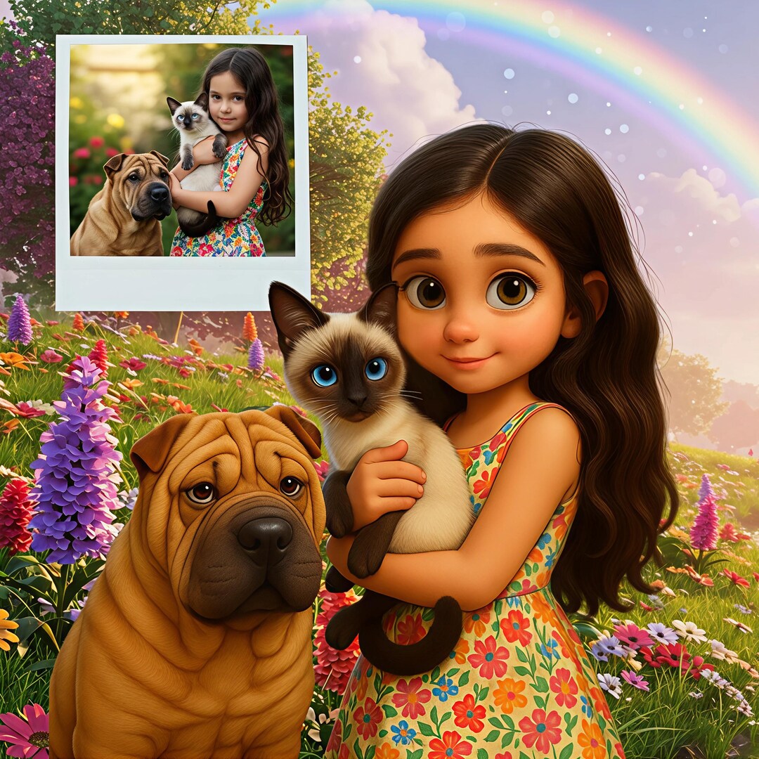 Сustom Portrait Owner Whith Pet, Anime Cartoon Family Portrait From ...