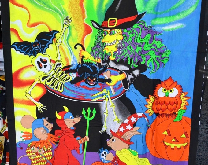 Vintage Halloween Fabric Panel Door Hanging - Witch Cauldron and Ghouls ...