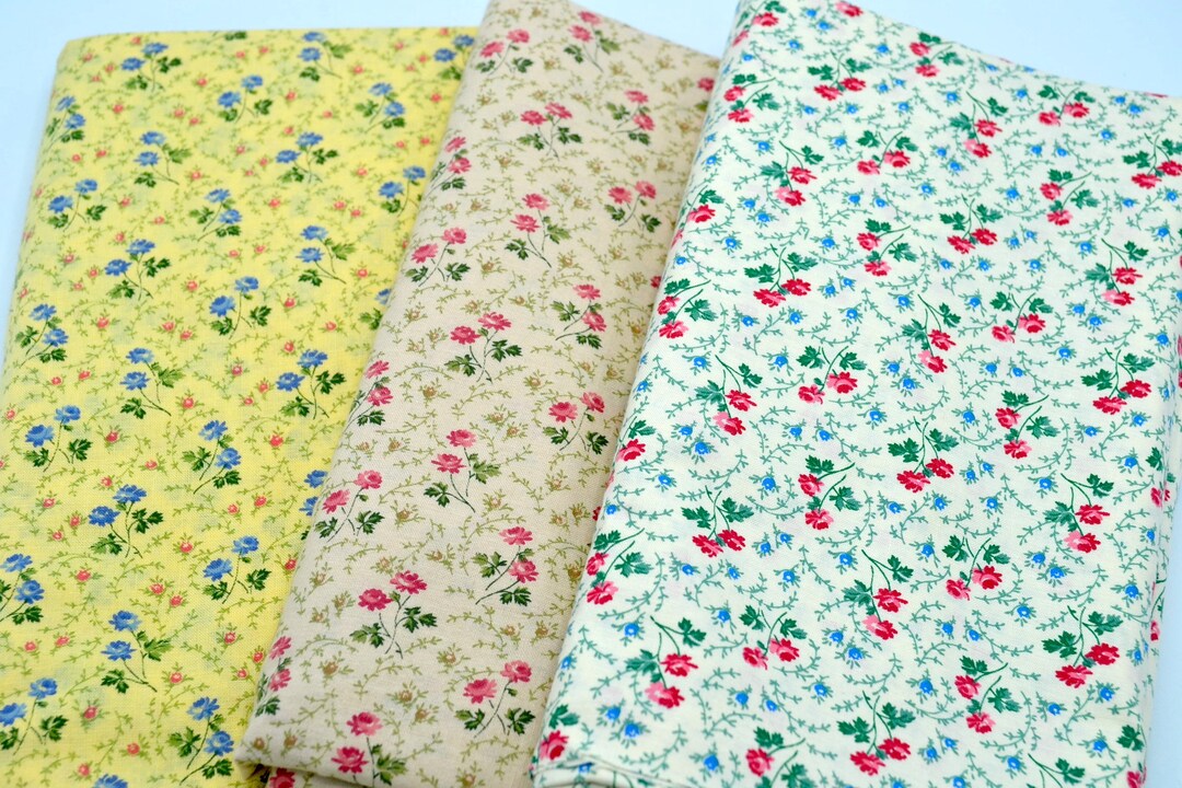 Vintage Fabric - Small Sized Airy Roses and Flowers - CHOOSE Color - by ...