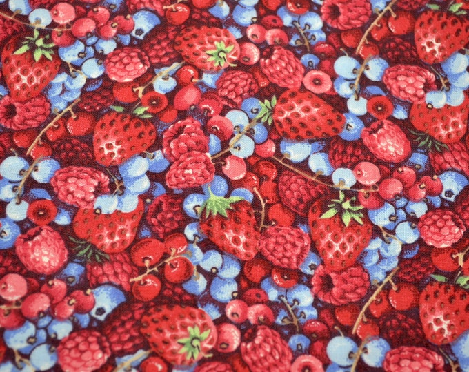 Daisy Kingdom Fabric - Red and Blue Berries Allover - Springs Cotton 44 ...