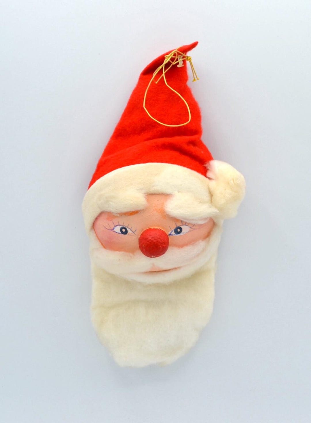 Vintage Christmas Santa Head Ornament Decoration - Hand Painted Cotton ...