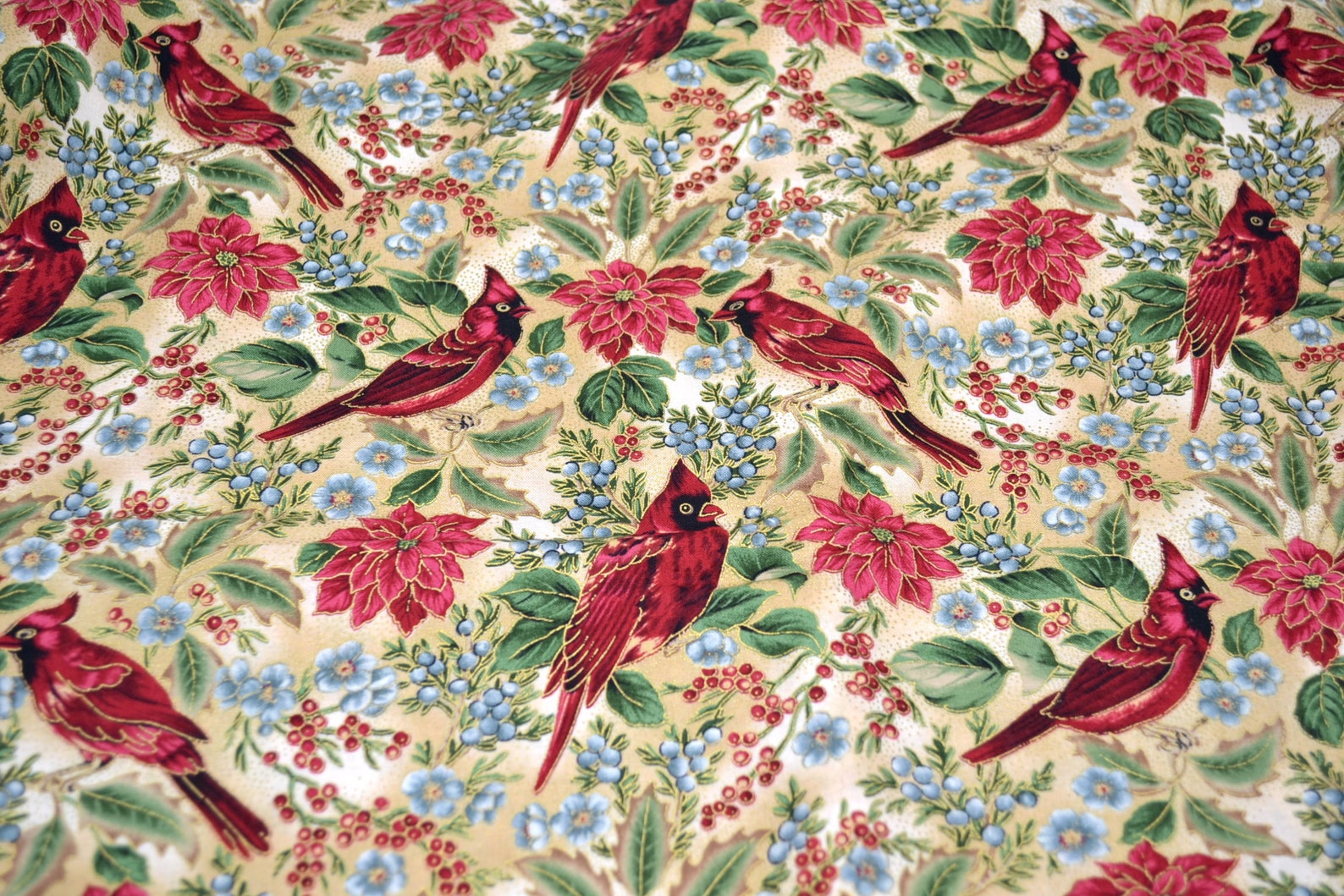 Hoffman Christmas Fabric Red Cardinal Birds and Poinsettias - Etsy