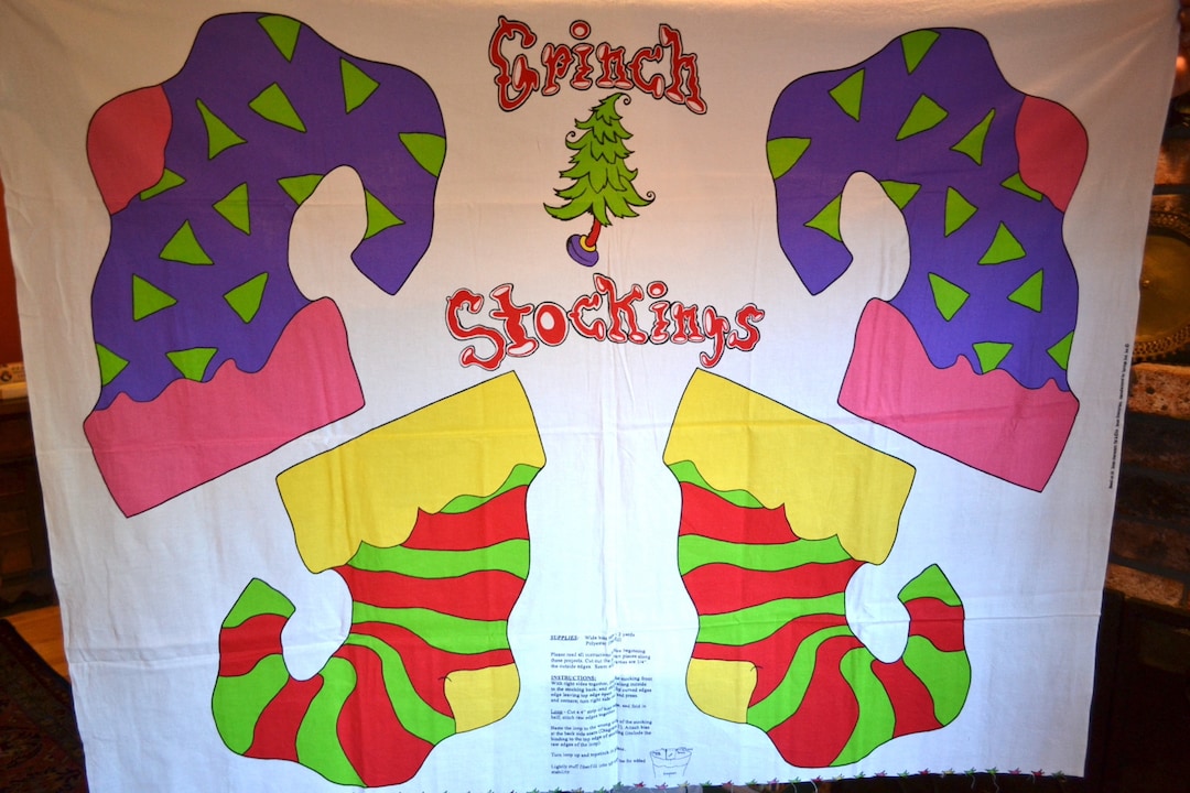 Vintage Grinch Stockings Fabric Panel - Christmas Cut and Sew - Springs ...
