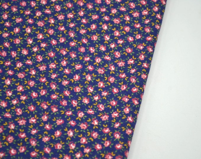 Vintage Concord Fabric - Petite Tiny Pink Roses on Navy Blue - Cotton ...