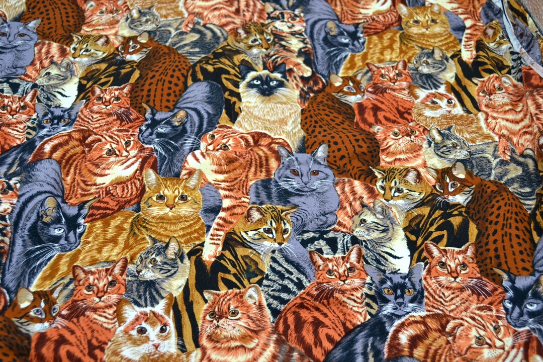 Vintage Shamash & Sons Fabric - Lots of Cats Variety - Broadcloth ...