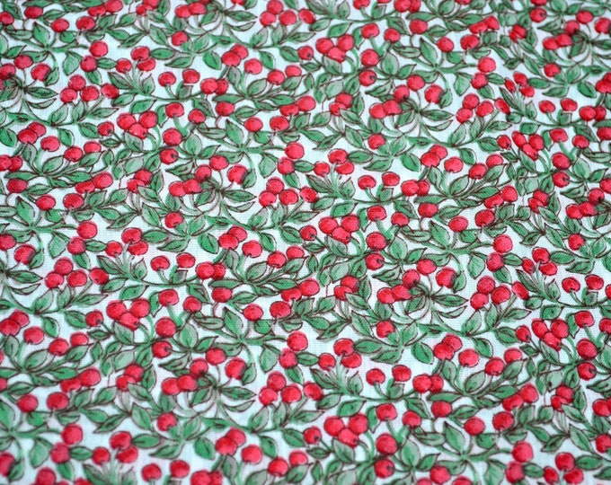 Vintage Fabric - Small Red Cherries and Leaves - Poly Cotton 44" X 17"l ...