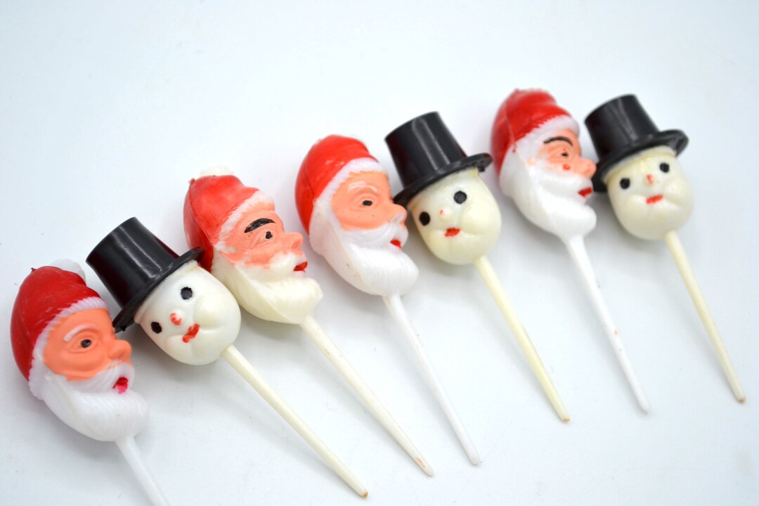 7 Vintage Christmas Cake Picks Plastic Santa Claus and - Etsy