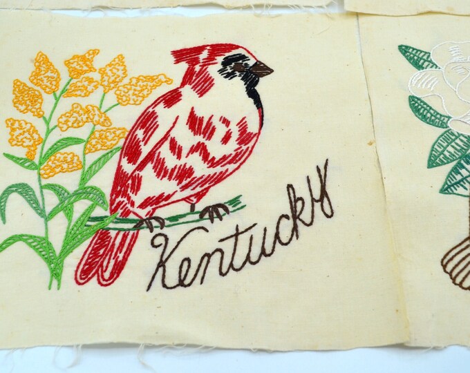 Vintage Quilt Square Embroidered State Birds and Flowers CHOOSE Sold by ...