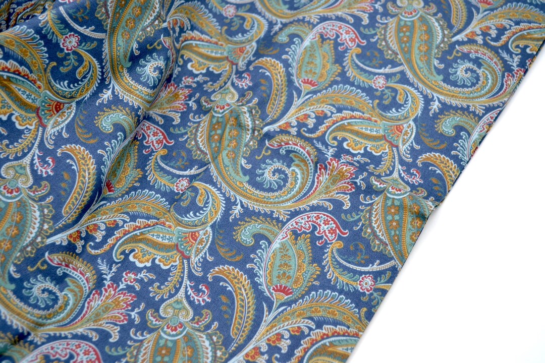 Vintage Cranston VIP Fabric - Blue and Green Paisley - Cotton 44" X 17"l - Etsy
