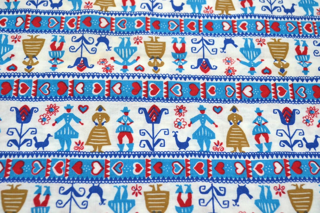 Vintage Fabric Horizontal Dutch Tole Stripe Red Turquoise Farmers ...