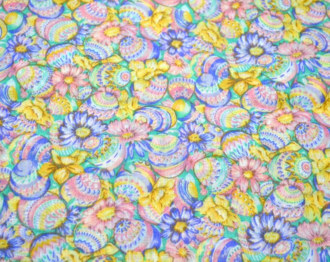 Vintage Easter Fabric Spring Pastel Daisy Flowers and Eggs Woven Polyester by the Half Yard - Etsy
