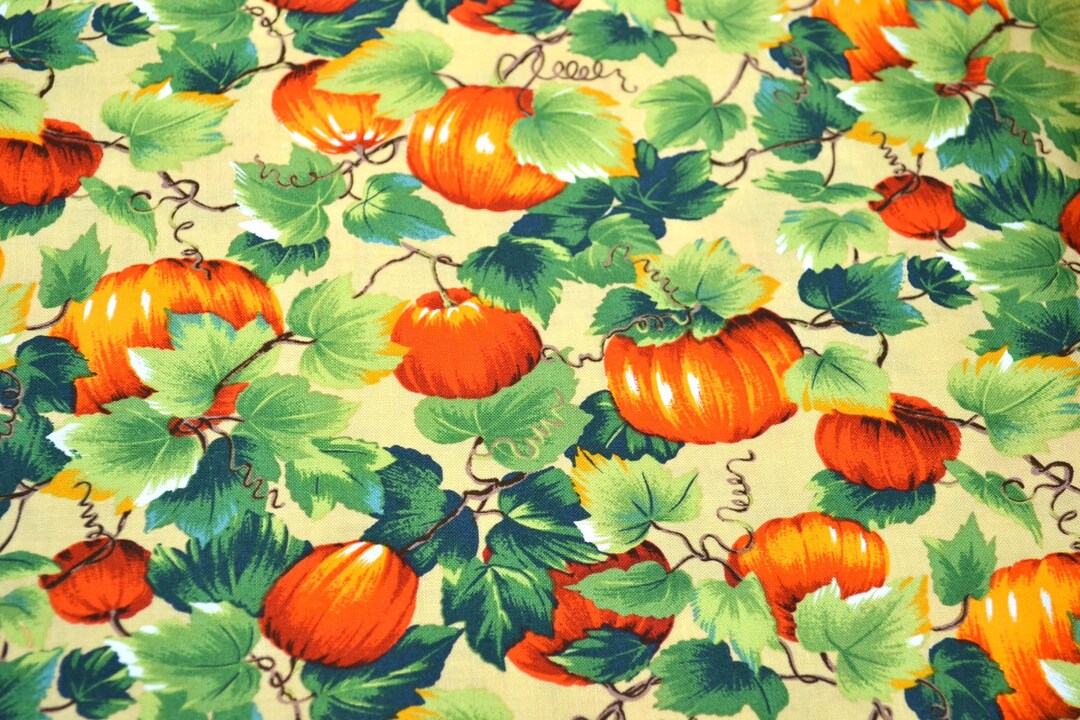 Vintage Halloween Fabric - Pumpkin Patch Vines and Leaves - Cotton by ...