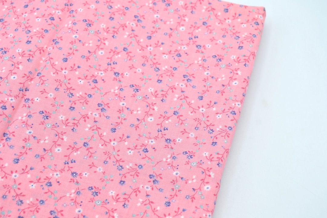 Vintage Cranston Fabric - Lavender and Light Blue Flowers on Pink - Cotton 44" X 22"l With ...
