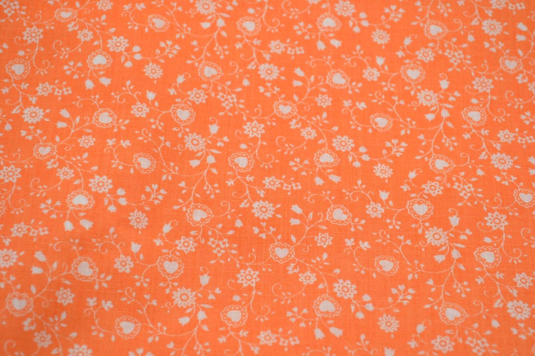 Cranston VIP Fabric - Small White Flower and Heart Vines on Orange ...