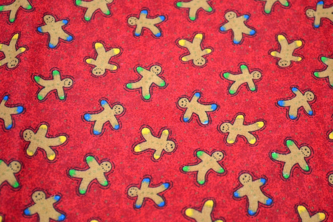 Vintage Christmas Fabric - Gingerbread Men on Red - Cotton by the Half ...