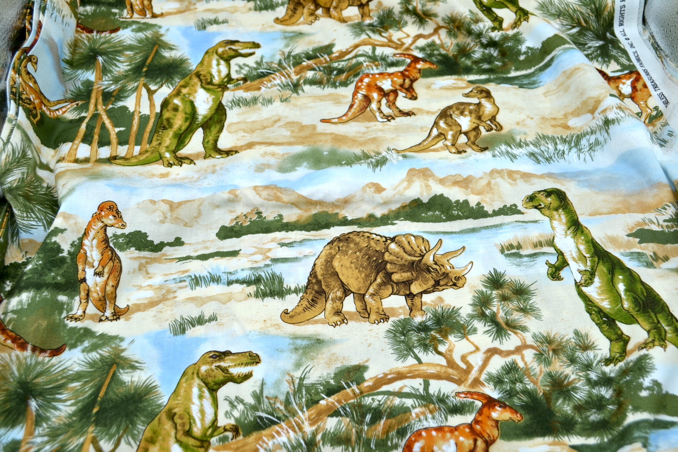 Vintage Timeless Treasures Fabric Dinosaurs T Rex Landscape | Etsy