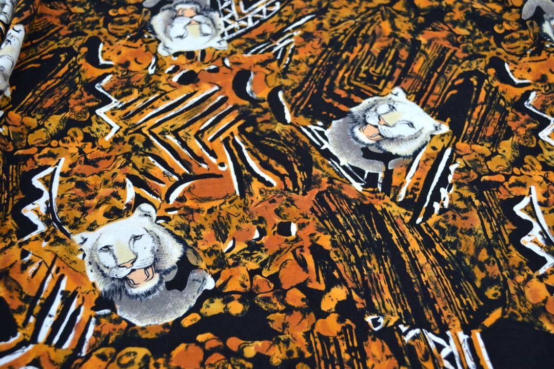 Vintage Shamash Fabric White Lions Tigers on Jungle Print - Etsy