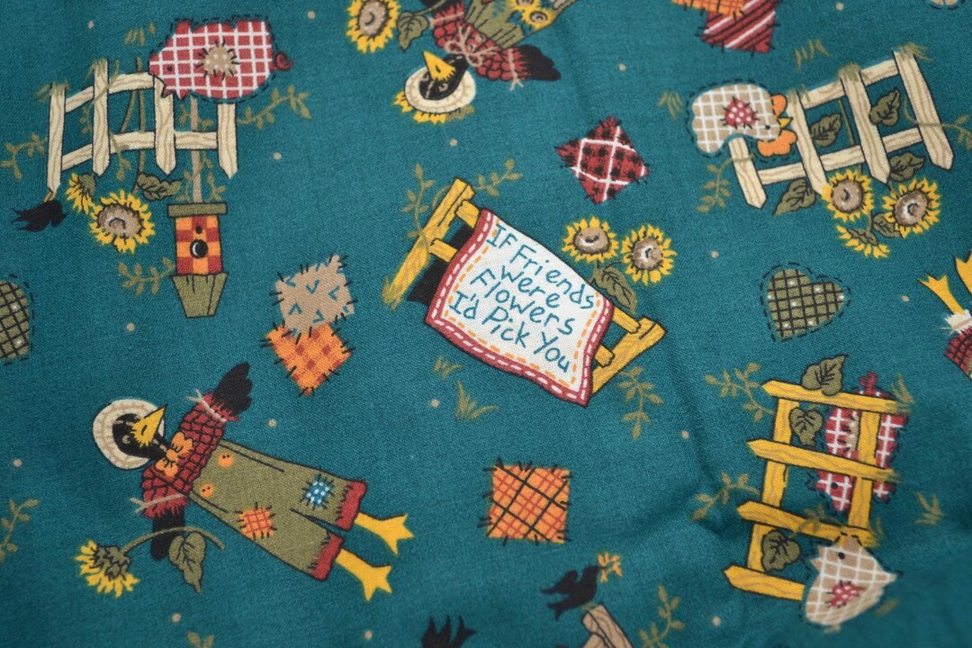 Vintage Crows Fabric: Patchwork Quilts Cotton, Dark Green Teal - Etsy