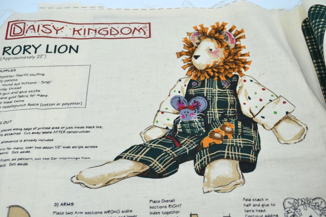 Vintage Daisy Kingdom Craft Fabric Panel - Rory Lion Doll to Cut and ...